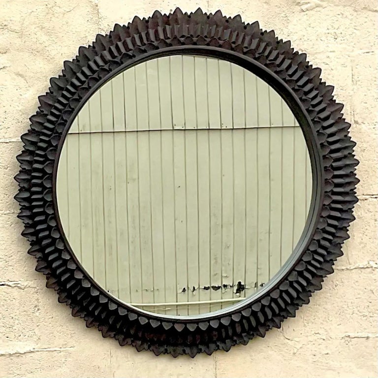 Vintage Boho Hand Carved Mirror For Sale at 1stDibs