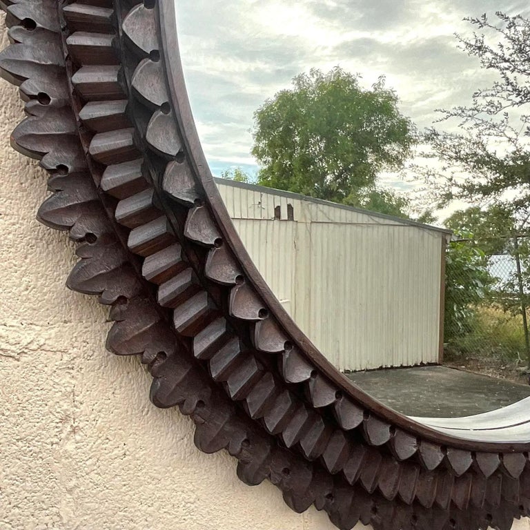 Vintage Boho Hand Carved Mirror For Sale at 1stDibs