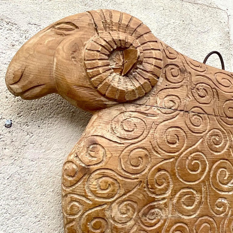 Vintage Boho Hand Carved Wooden Sheep Blade Sign at 1stDibs