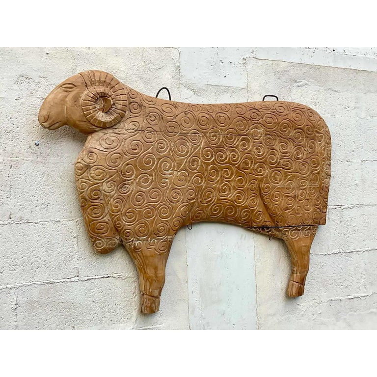 Vintage Boho Hand Carved Wooden Sheep Blade Sign at 1stDibs