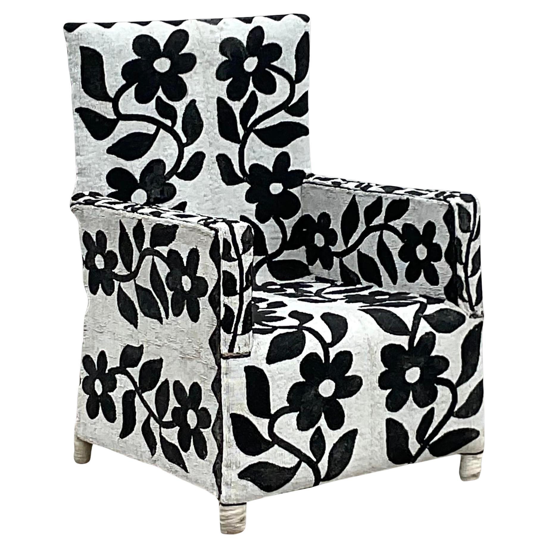 Vintage Boho Custom Herringbone Lounge Chair For Sale at 1stDibs