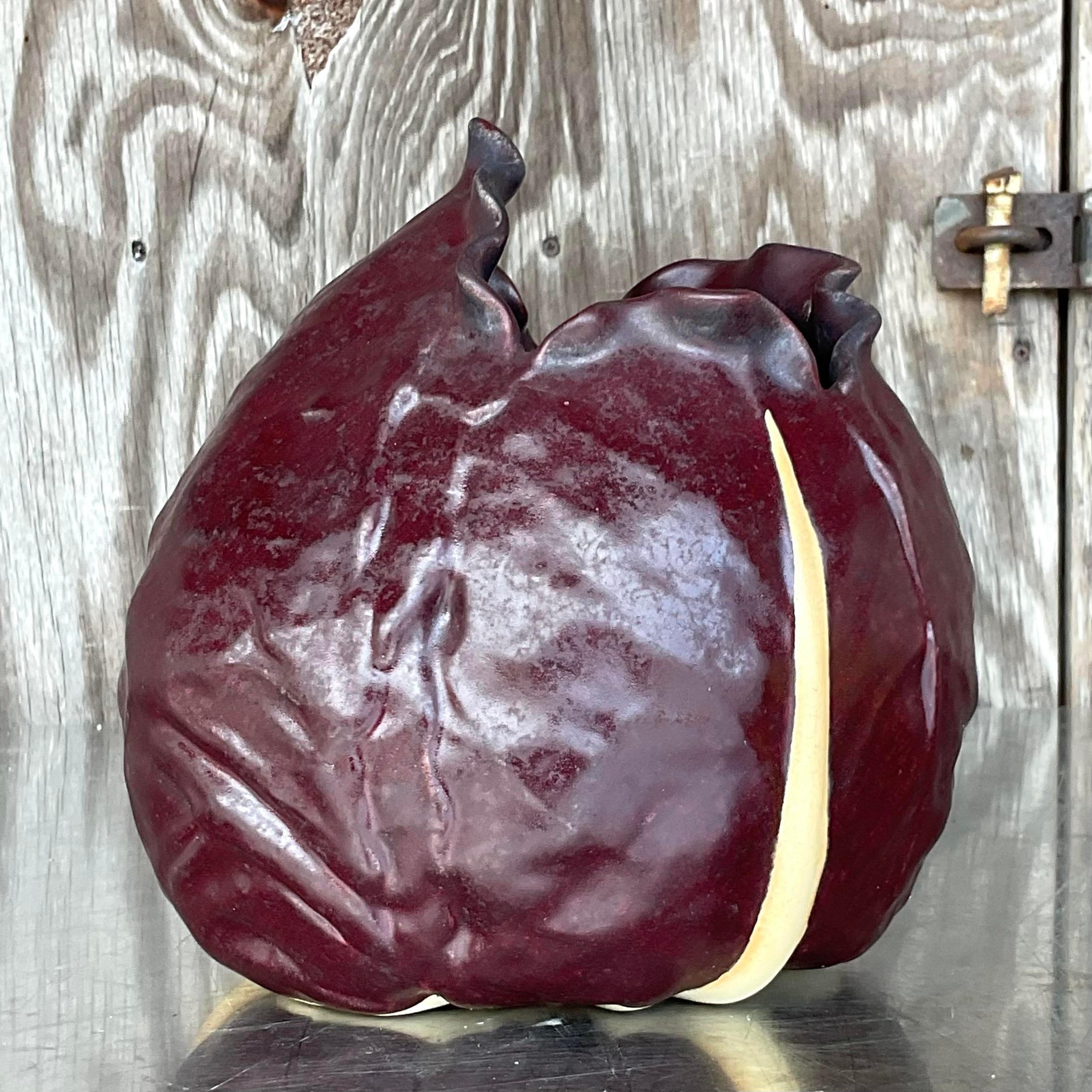 Vintage Boho Hand Made Studio Pottery Purple Cabbage Vase For Sale at ...