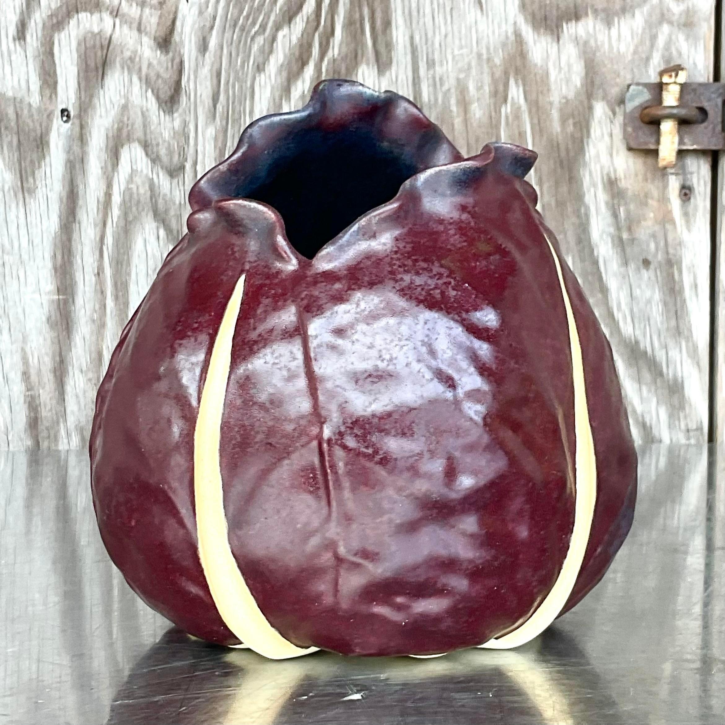 Vintage Boho Hand Made Studio Pottery Purple Cabbage Vase For Sale at ...