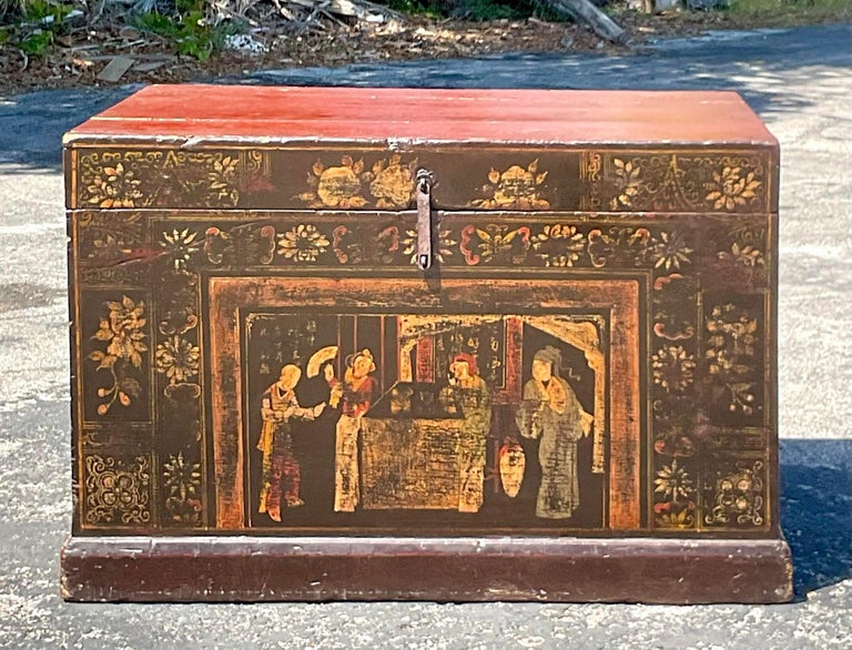 Vintage Boho Hand Painted Blanket Chest For Sale at 1stDibs