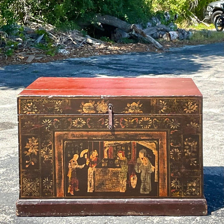 Vintage Boho Hand Painted Blanket Chest For Sale at 1stDibs