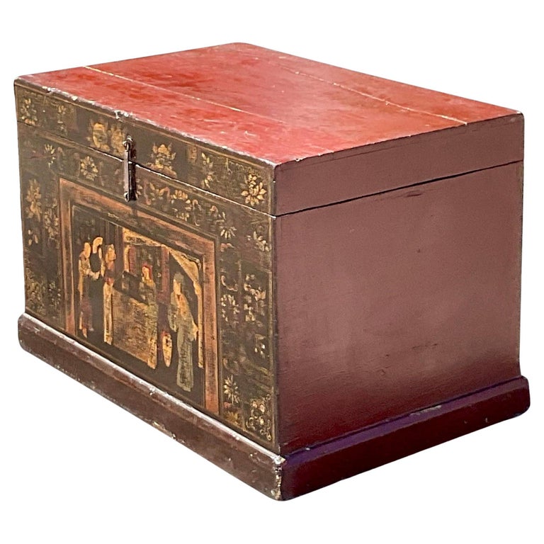 Vintage Boho Hand Painted Blanket Chest For Sale at 1stDibs