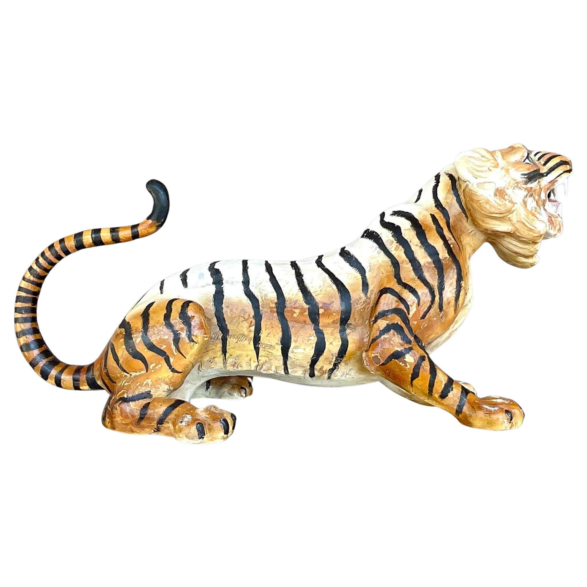 Vintage Boho Hand Painted Carnival Tiger For Sale at 1stDibs