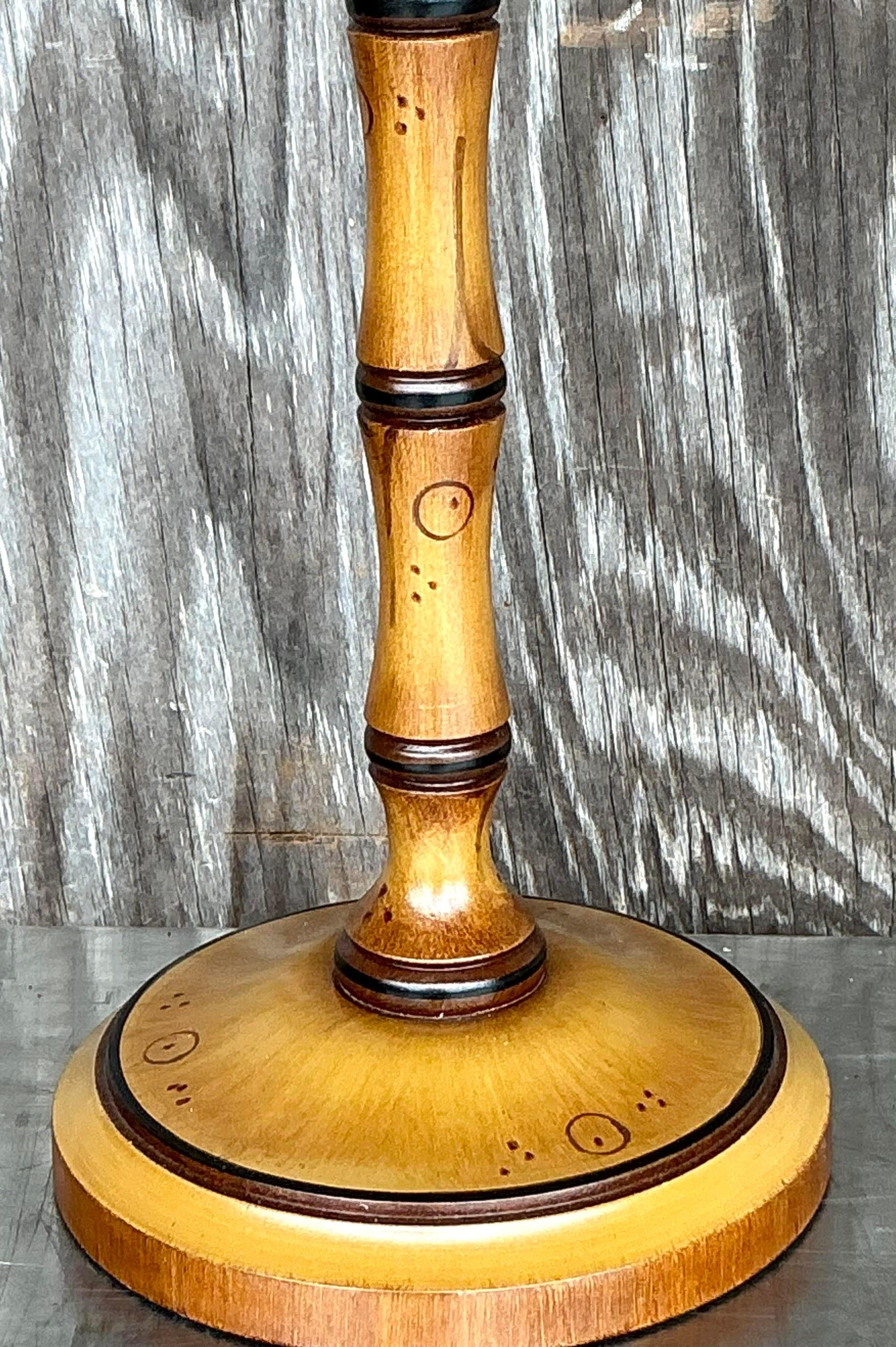 Vintage Boho Hand Painted Carved Bamboo Candlestick Lamp For Sale at ...