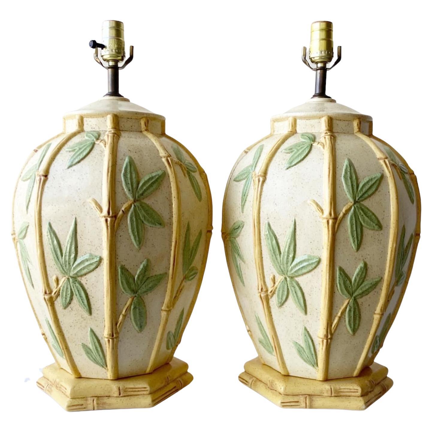 Vintage American Large Ceramic Hand Painted Bamboo Lamp, circa 1960 For ...