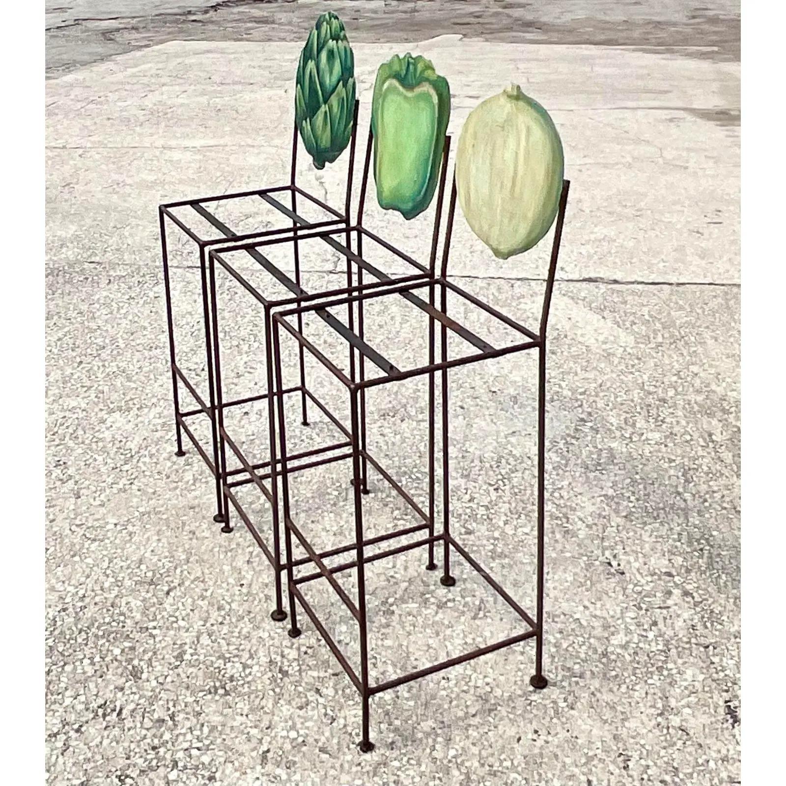 Vintage Boho Hand Painted Vegetable Bar Stools, Set of 3 at 1stDibs ...