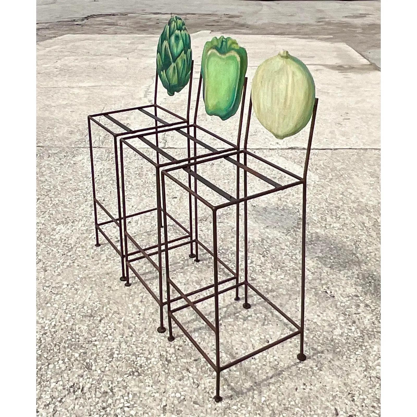 Vintage Boho Hand Painted Vegetable Bar Stools, Set of 3 at 1stDibs ...