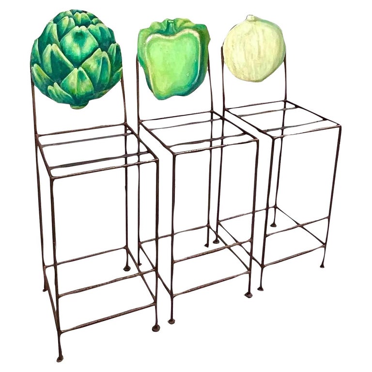 Vintage Boho Hand Painted Vegetable Bar Stools, Set of 3 For Sale at ...