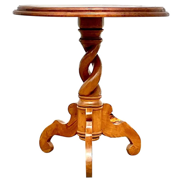 Vintage Boho Hand Turned Burl Wood Side Table For Sale at 1stDibs