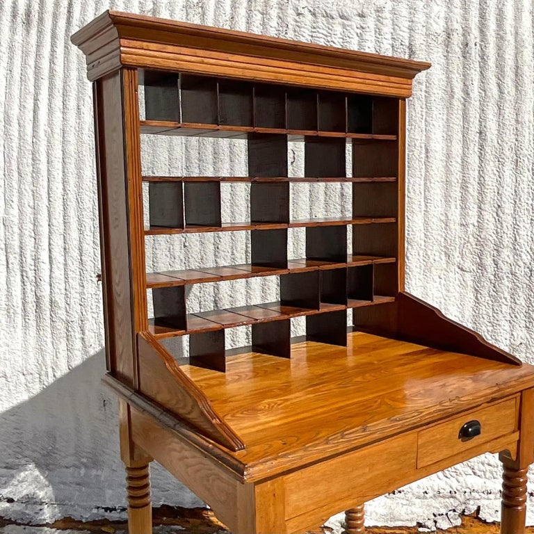 Vintage Boho Hand Turned PostMaster’s Desk For Sale at 1stDibs