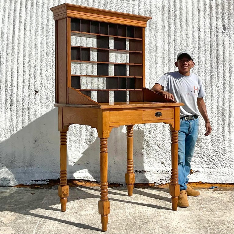 Vintage Boho Hand Turned PostMaster’s Desk For Sale at 1stDibs