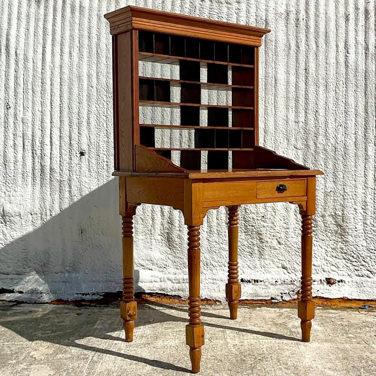 Vintage Boho Hand Turned PostMaster’s Desk For Sale at 1stDibs
