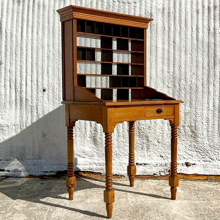 Vintage Boho Hand Turned PostMaster’s Desk For Sale at 1stDibs
