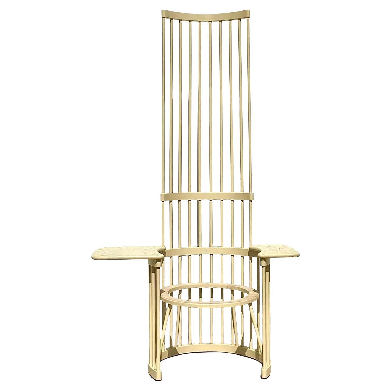 White Vintage Cane High Back Chair with Rattan at 1stDibs