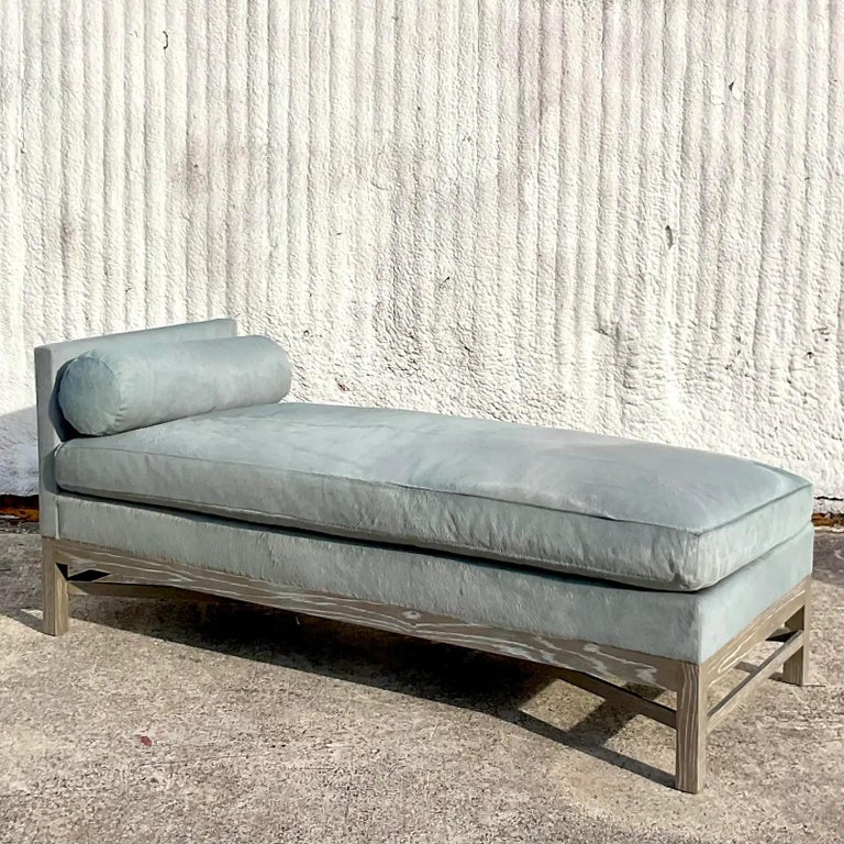 Vintage Boho Huniford Design Studios “Harrison” Cowhide Chaise Lounge For Sale at 1stDibs
