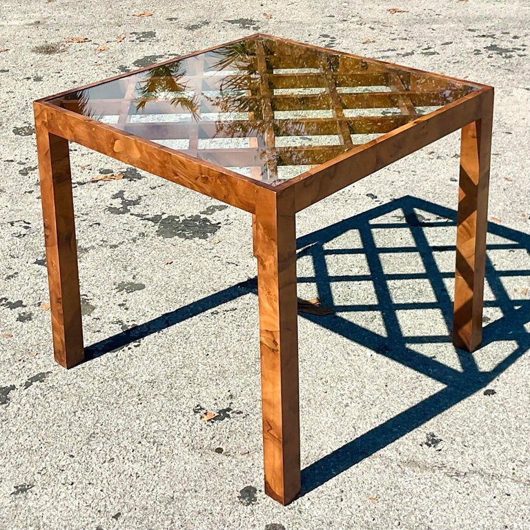 Vintage Boho Italian Burl Wood Trellis Game Table For Sale at 1stDibs