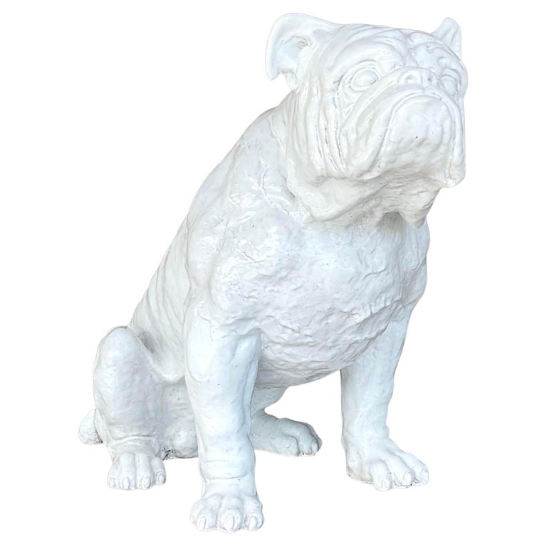 Vintage Boho Italian Glazed Terracotta Bulldog For Sale at 1stDibs