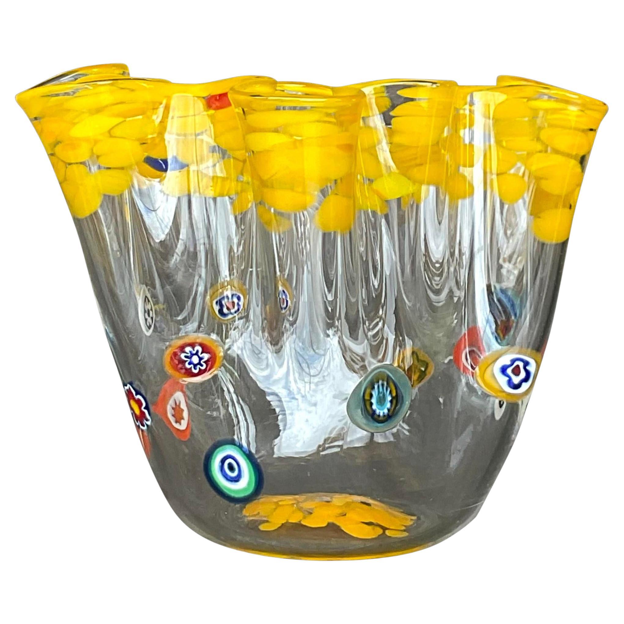 Vintage Boho Ruffle Glass Tall Vase For Sale at 1stDibs