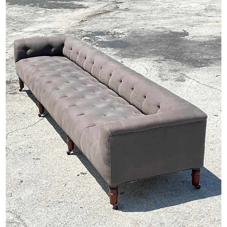 Vintage Boho John Derian Tufted Field Bench with Back at 1stDibs