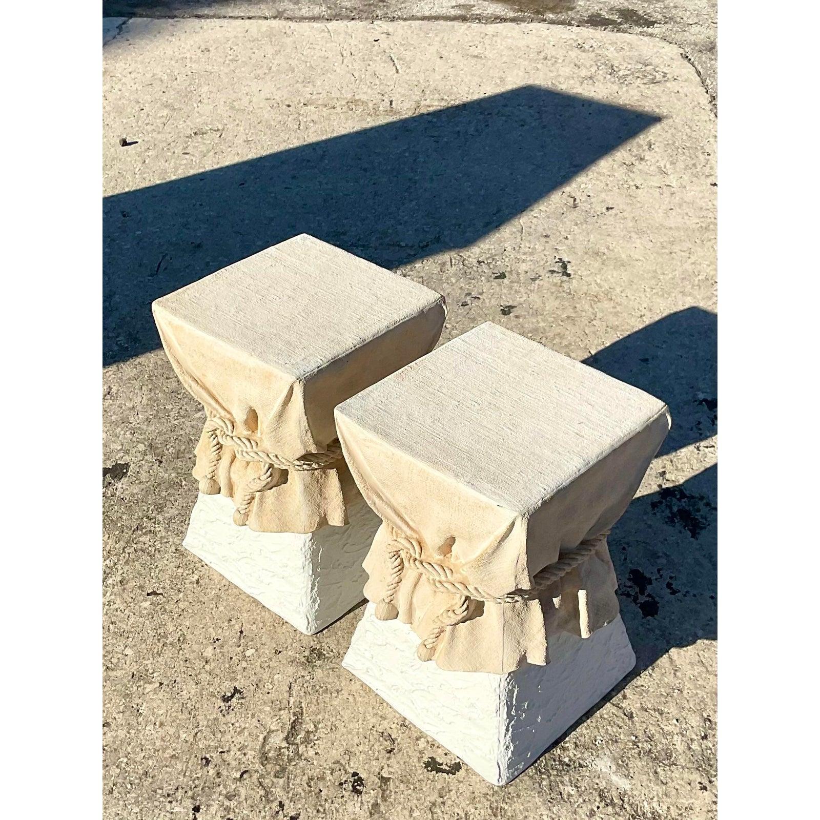 Vintage Boho John Dickinson Draped Plaster Side Tables, a Pair at 1stDibs