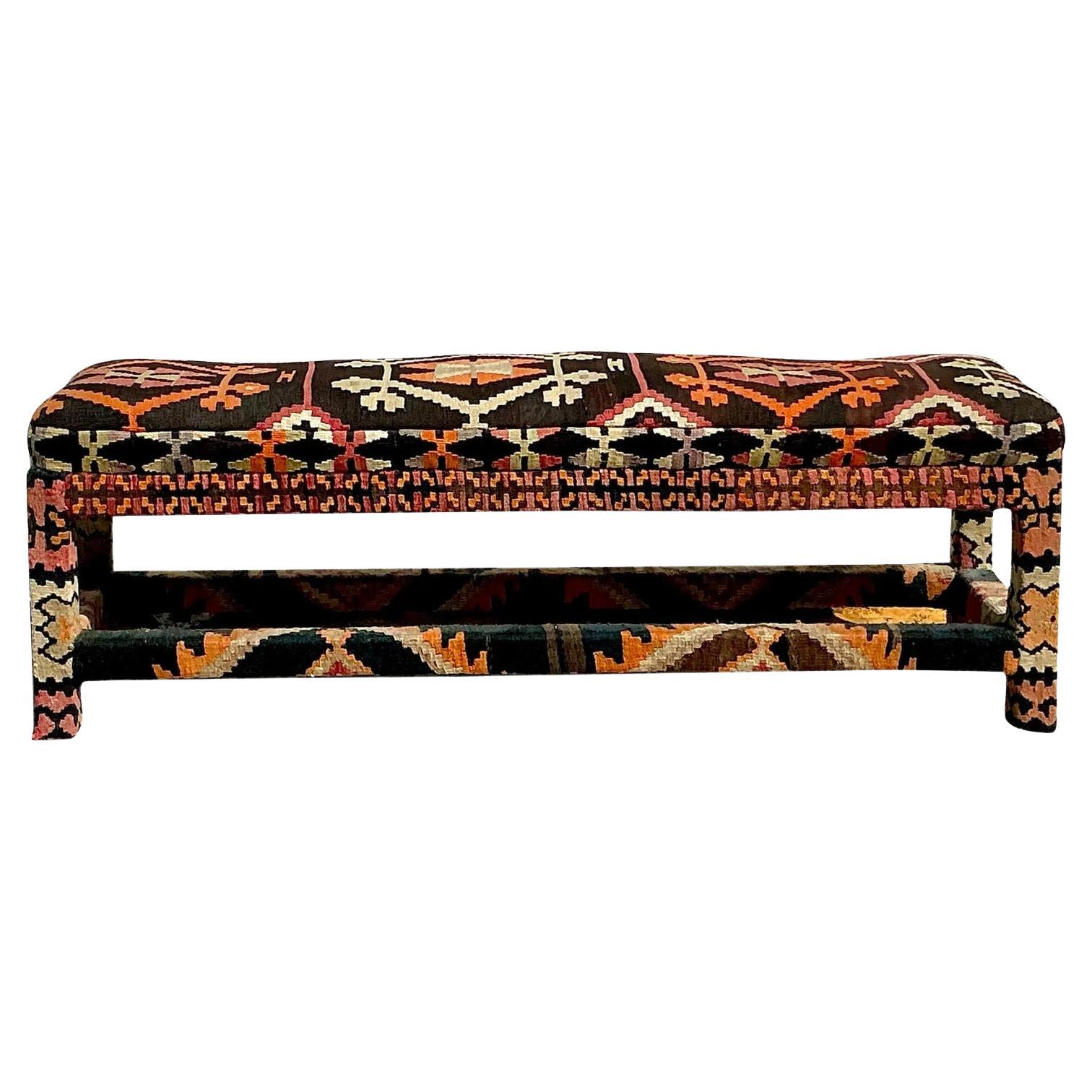 Vintage Boho Tufted Extra Long Bench For Sale at 1stDibs