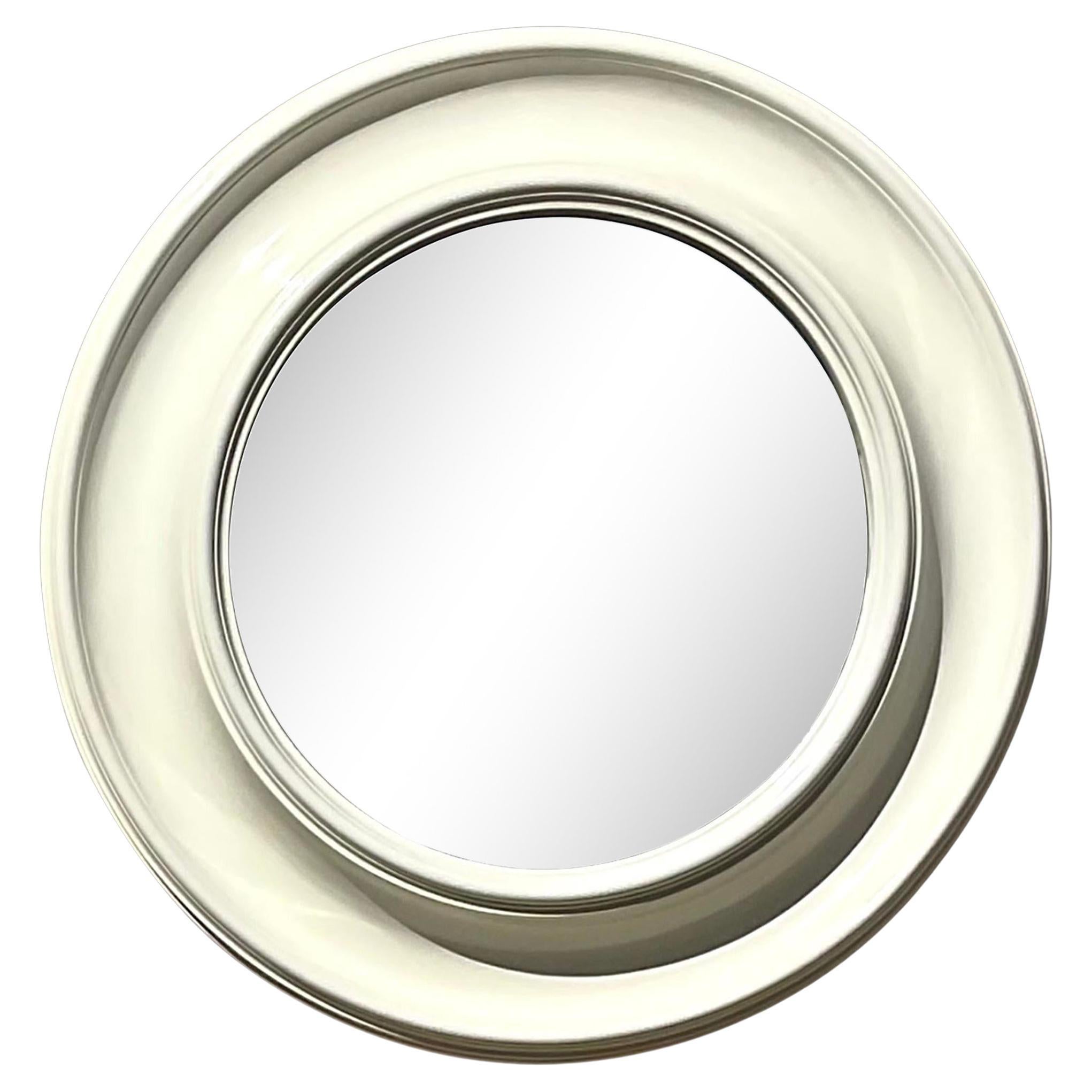 Vintage Boho Lacquered Millwork Round Mirror For Sale at 1stDibs