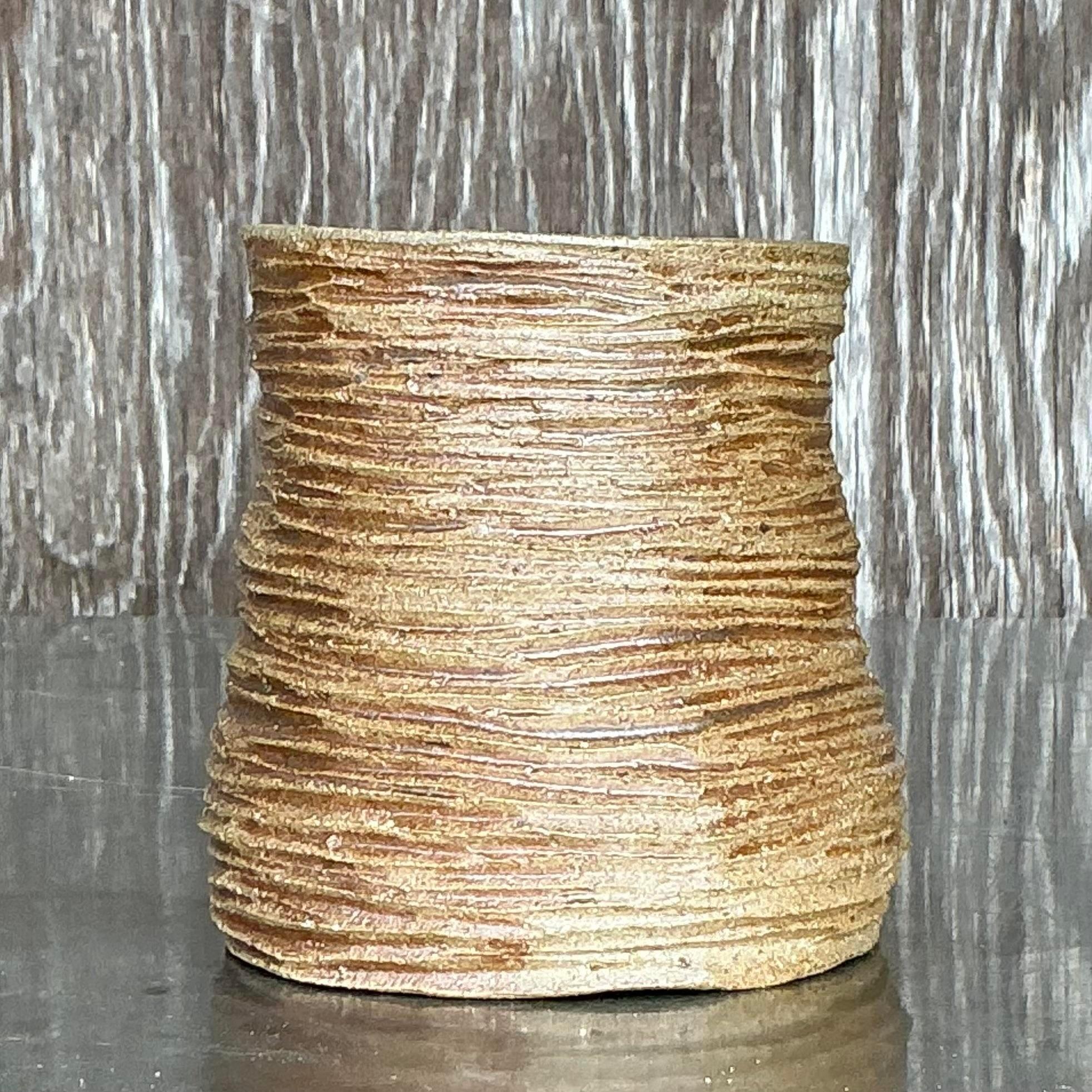 Vintage Boho Layered Studio Pottery Vase For Sale at 1stDibs