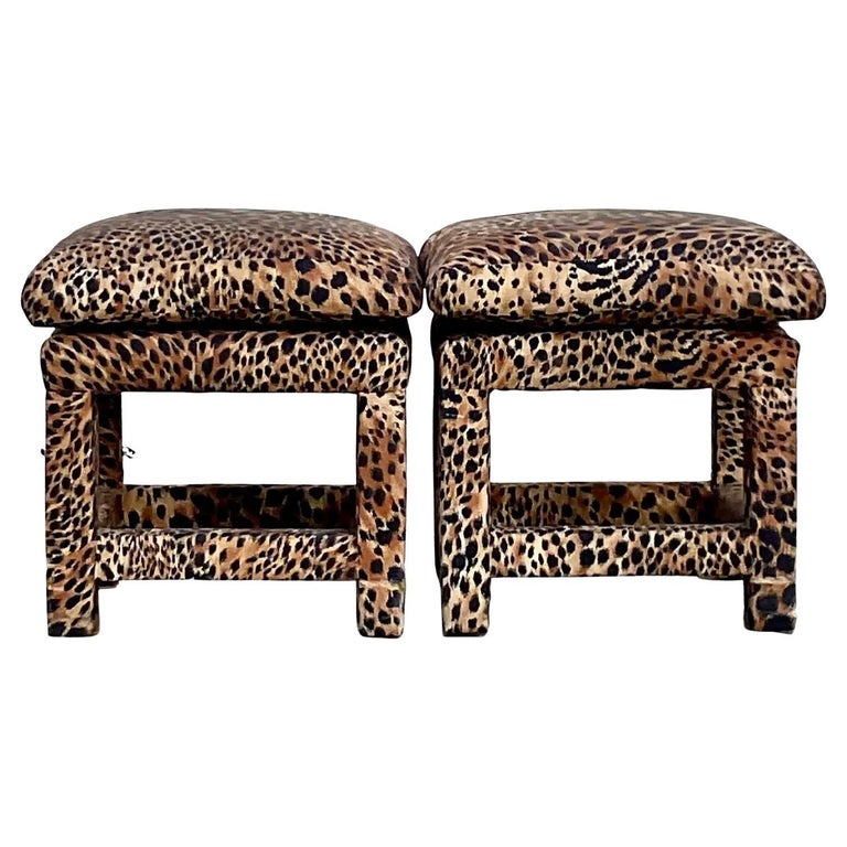 Vintage Boho Leopard Parsons Stools - a Pair For Sale at 1stDibs