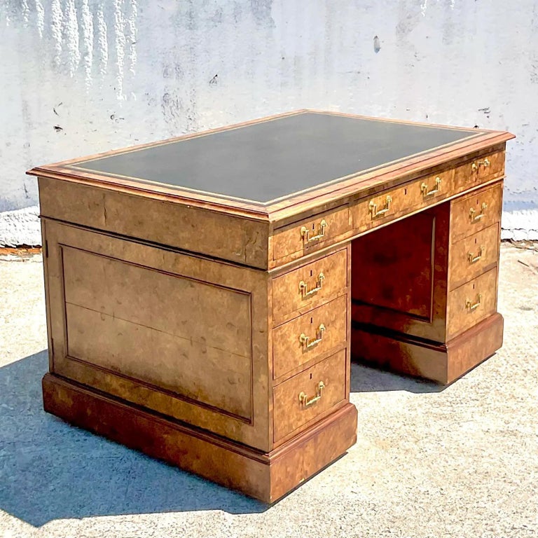 Vintage Boho Lever of London Burl Wood Partners Desk For Sale at 1stDibs
