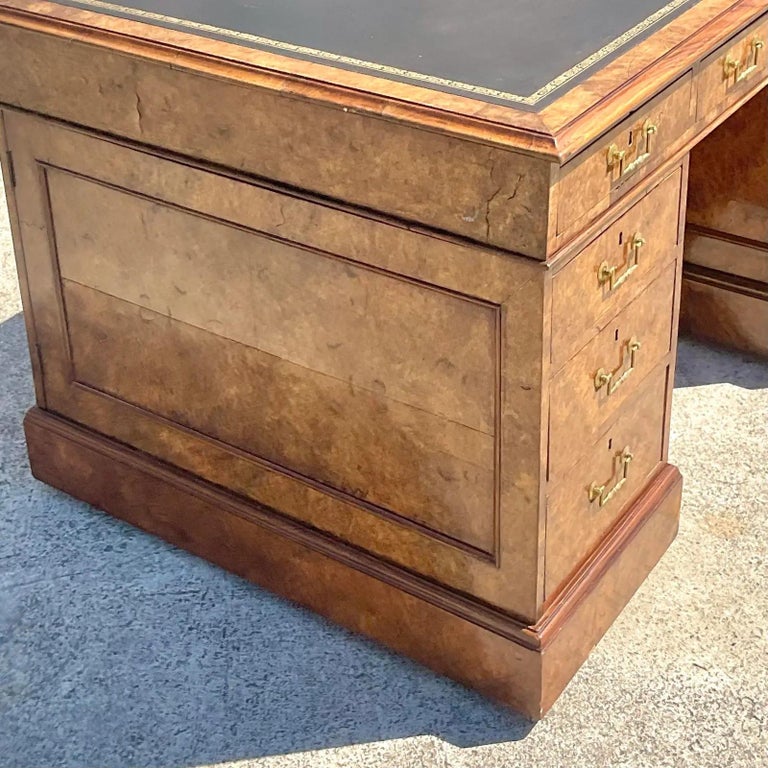 Vintage Boho Lever of London Burl Wood Partners Desk For Sale at 1stDibs
