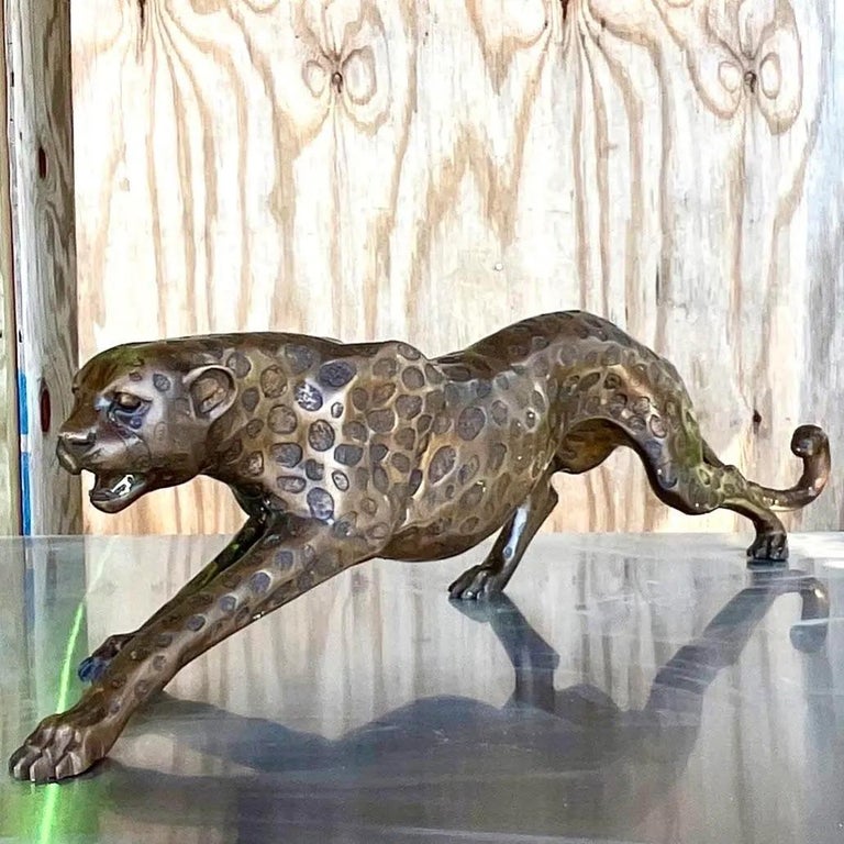 Vintage Boho Life Size Bronze Cheetah Sculpture at 1stDibs