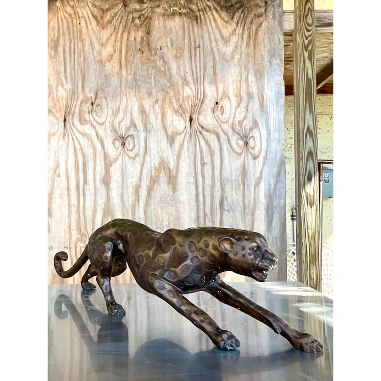 Vintage Boho Life Size Bronze Cheetah Sculpture at 1stDibs