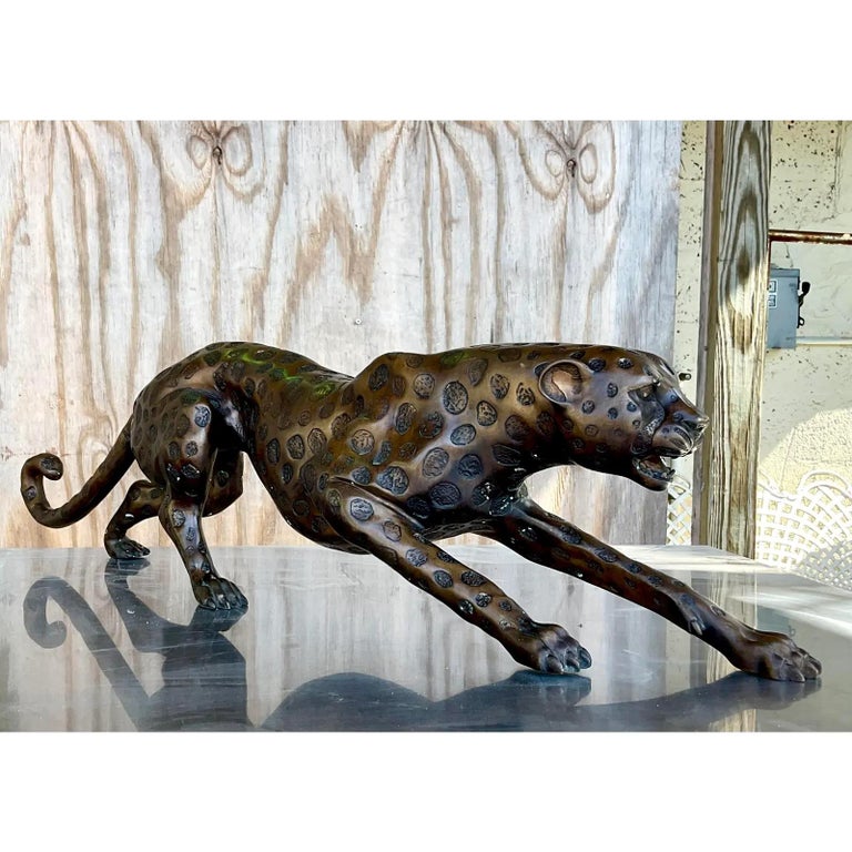 Vintage Boho Life Size Bronze Cheetah Sculpture at 1stDibs