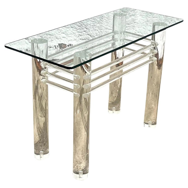 Vintage Boho Lucite Rod Console Table For Sale at 1stDibs