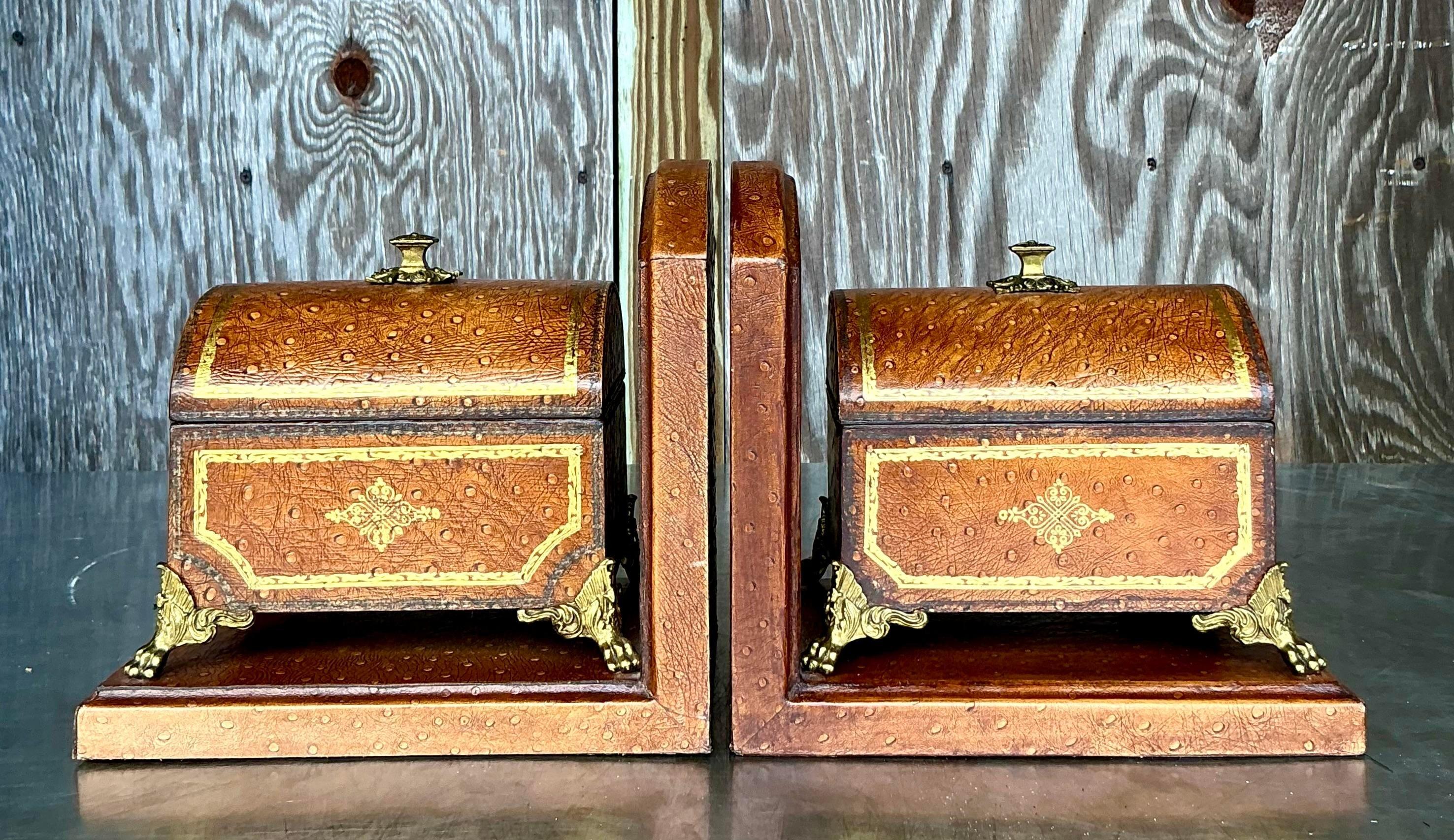 Vintage Boho Maitland-Smith Treasure Chest Bookends - Set of 2 For Sale ...