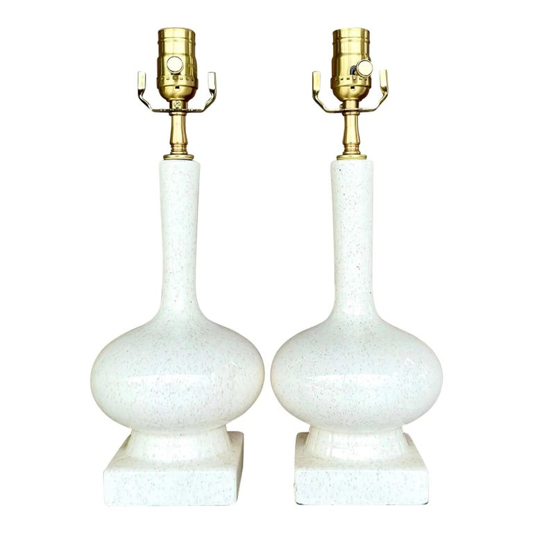 Vintage Boho MCM Glazed Ceramic Lamps, a Pair For Sale at 1stDibs