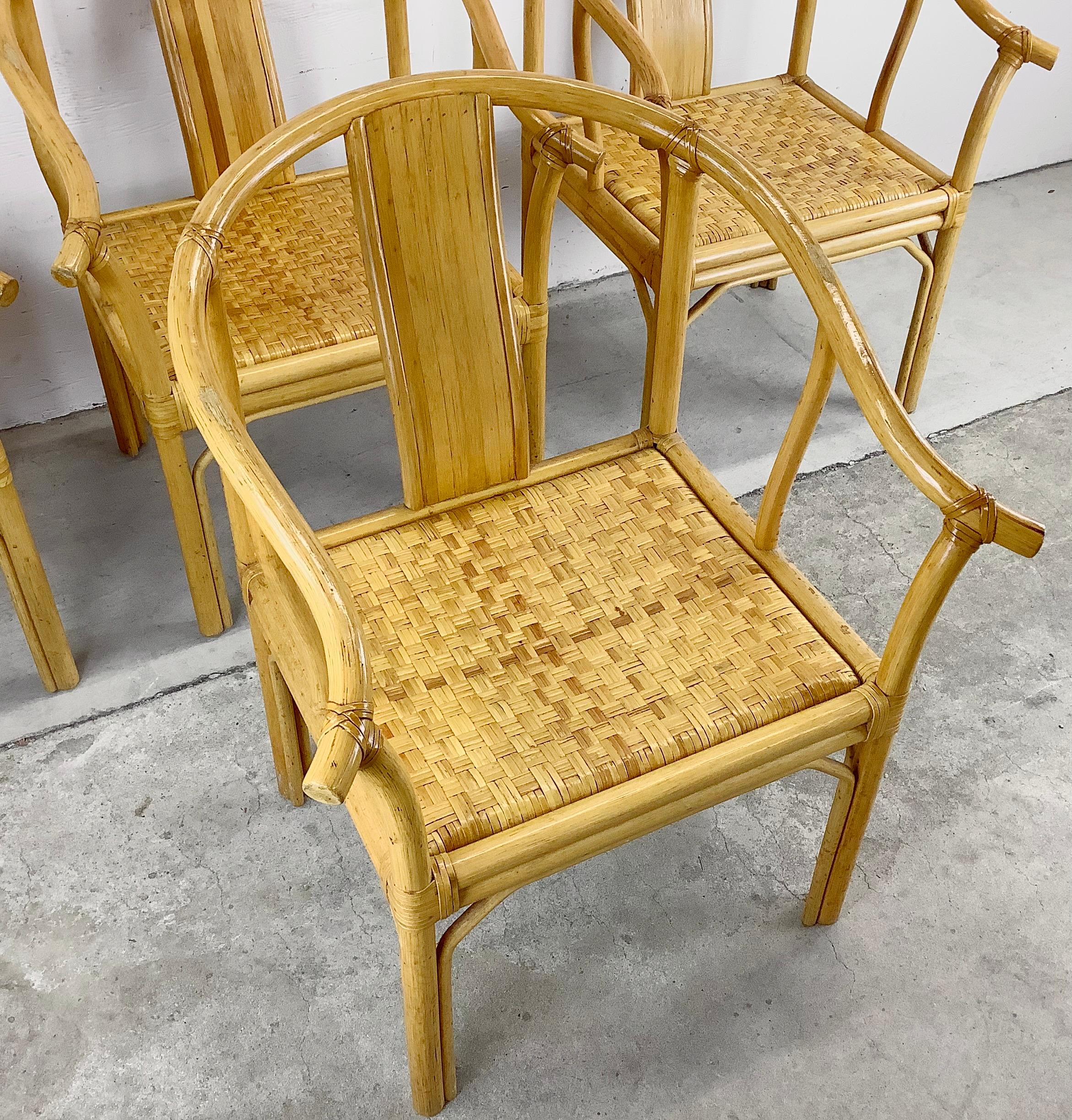 Vintage Boho Modern Bamboo Armchairs, Set of Four For Sale at 1stDibs