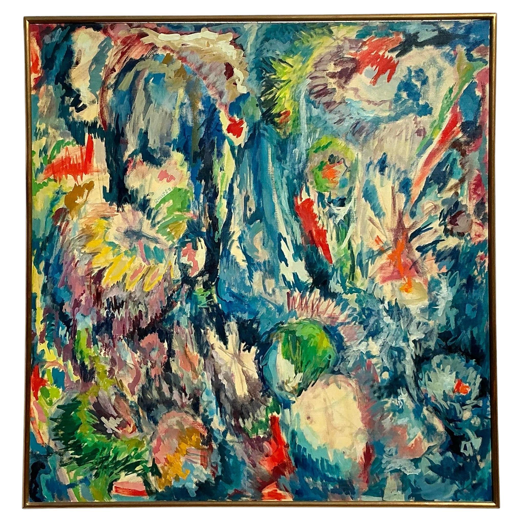Vintage Boho Monumental Abstract Original Oil on Canvas For Sale at 1stDibs