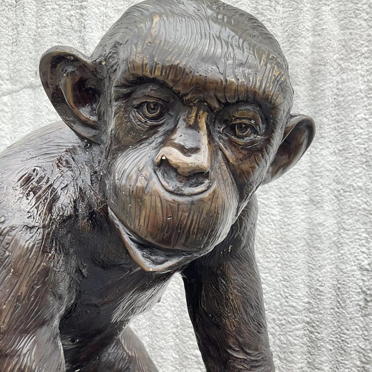 Vintage Boho Monumental Bronze Monkey Sculpture For Sale at 1stDibs