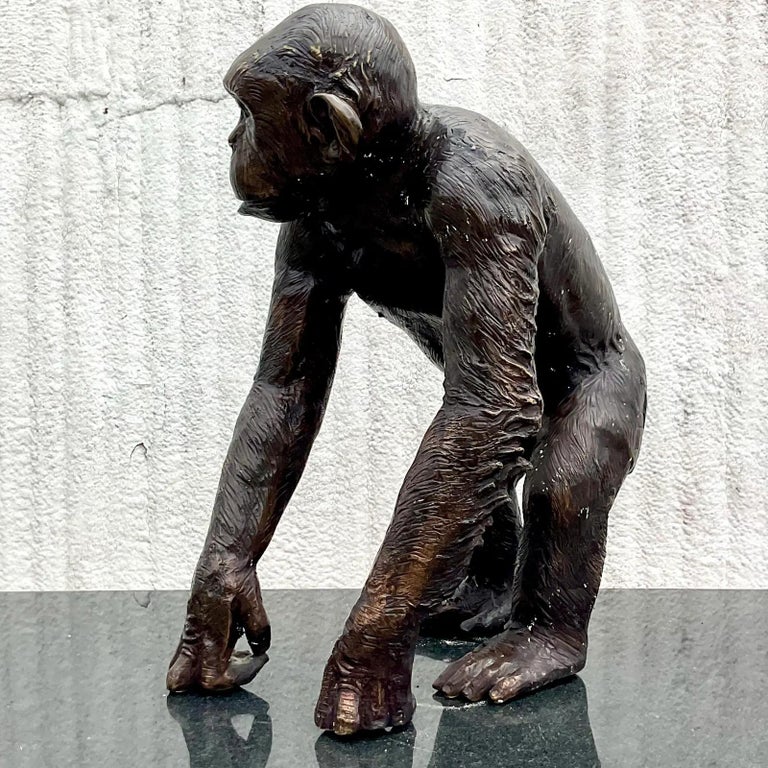 Vintage Boho Monumental Bronze Monkey Sculpture For Sale at 1stDibs