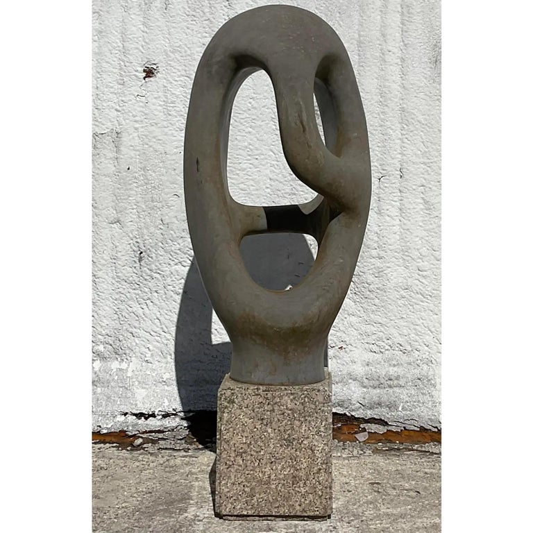 Vintage Boho Monumental Carved Stone Sculpture at 1stDibs