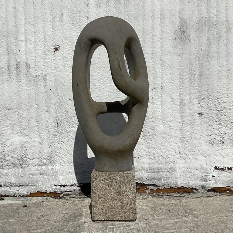 Vintage Boho Monumental Carved Stone Sculpture at 1stDibs