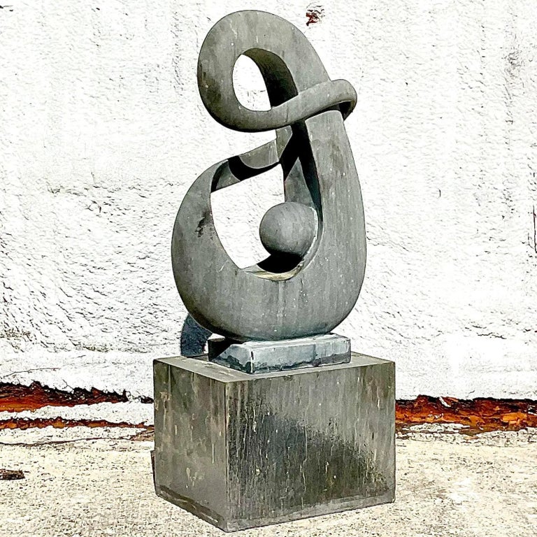 Vintage Boho Monumental Carved Stone Sculpture at 1stDibs