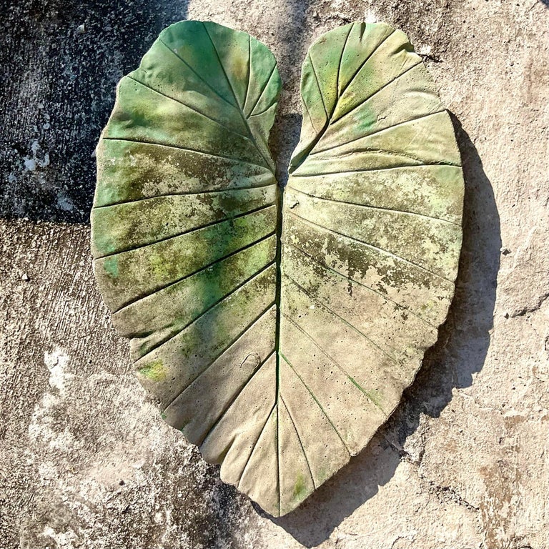 Vintage Boho Monumental Cast Concrete Elephant Ear Leaf For Sale at 1stDibs