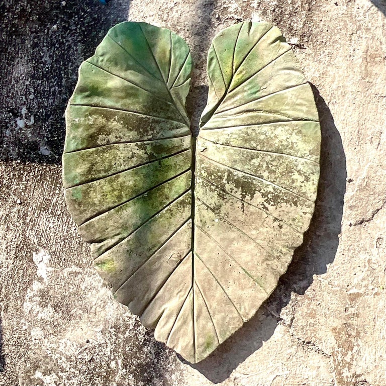 Vintage Boho Monumental Cast Concrete Elephant Ear Leaf For Sale at 1stDibs