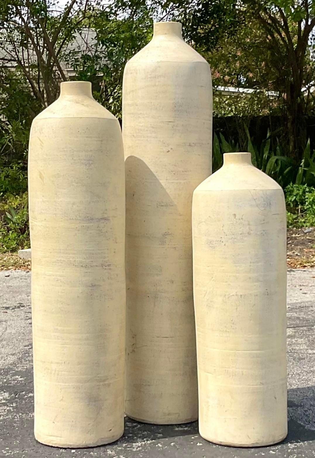 Vintage Boho Monumental Trio of Floor Vases For Sale at 1stDibs